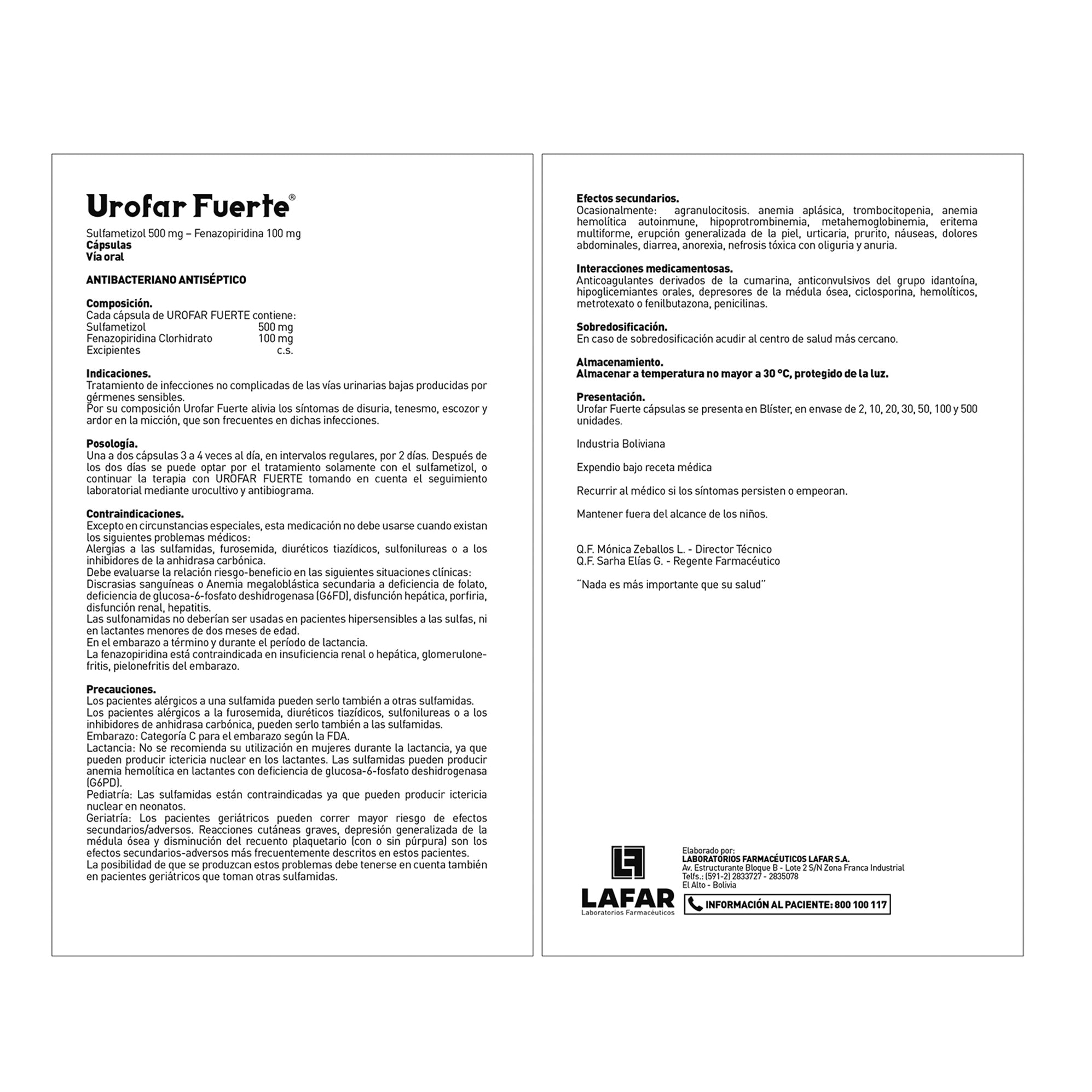 Urofar Fuerte Sulfametizol 500Mg Y Fenazopiridina Clorhidrato 100Mg X ...