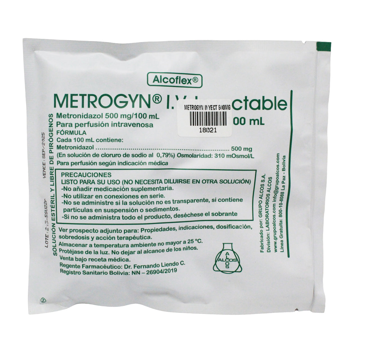 Metrogyn Iv Inyectable Metronidazol 500Mg Y 100Ml X Ampolla— Farmacorp