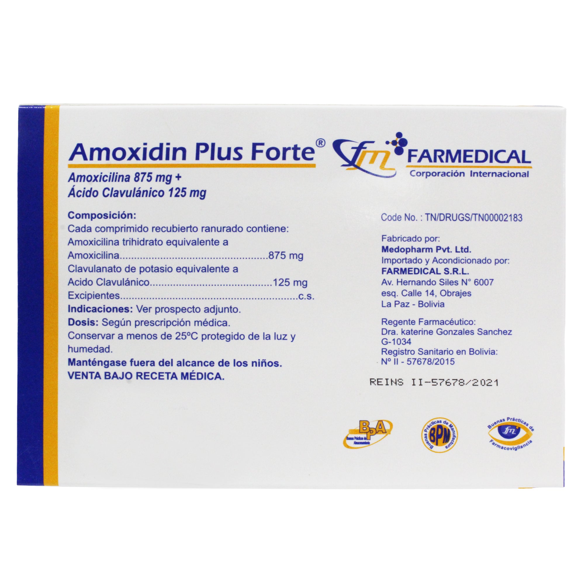 Amoxidin Plus Forte Amoxicilina 875Mg Y Acido Clavulanico 125Mg X Comp ...