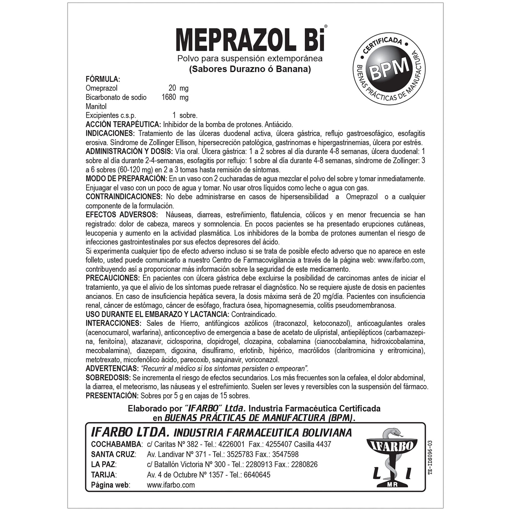 Meprazol Bi Omeprazol / Bicarbona Sabor A Banana X Sobre— Farmacorp