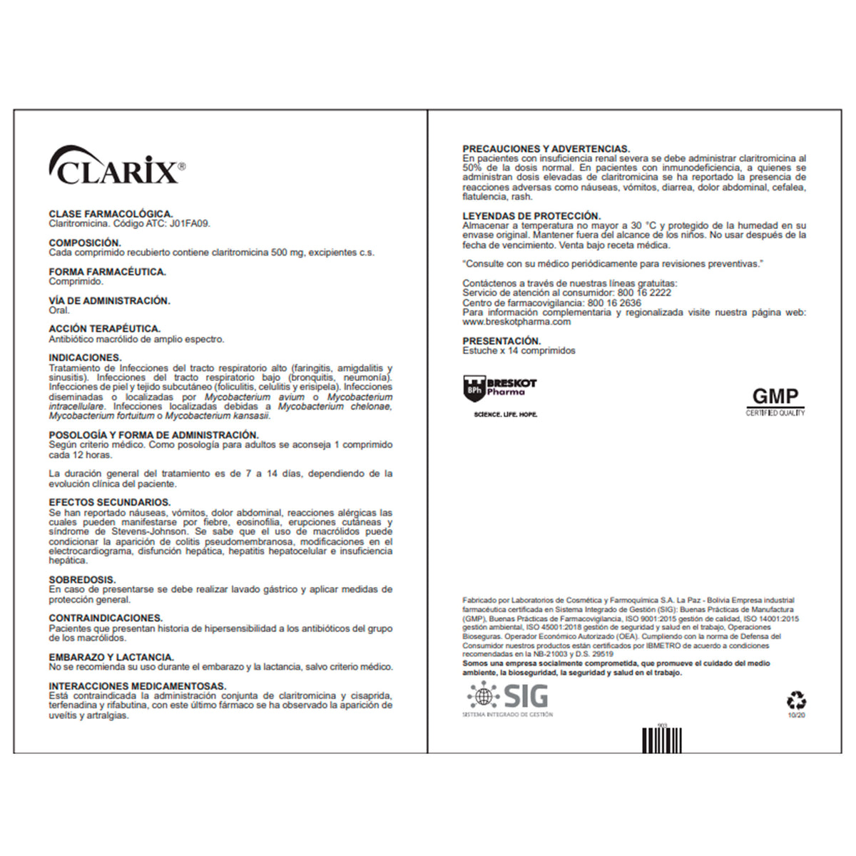 Clarix 500Mg Claritromicina X Tableta— Farmacorp