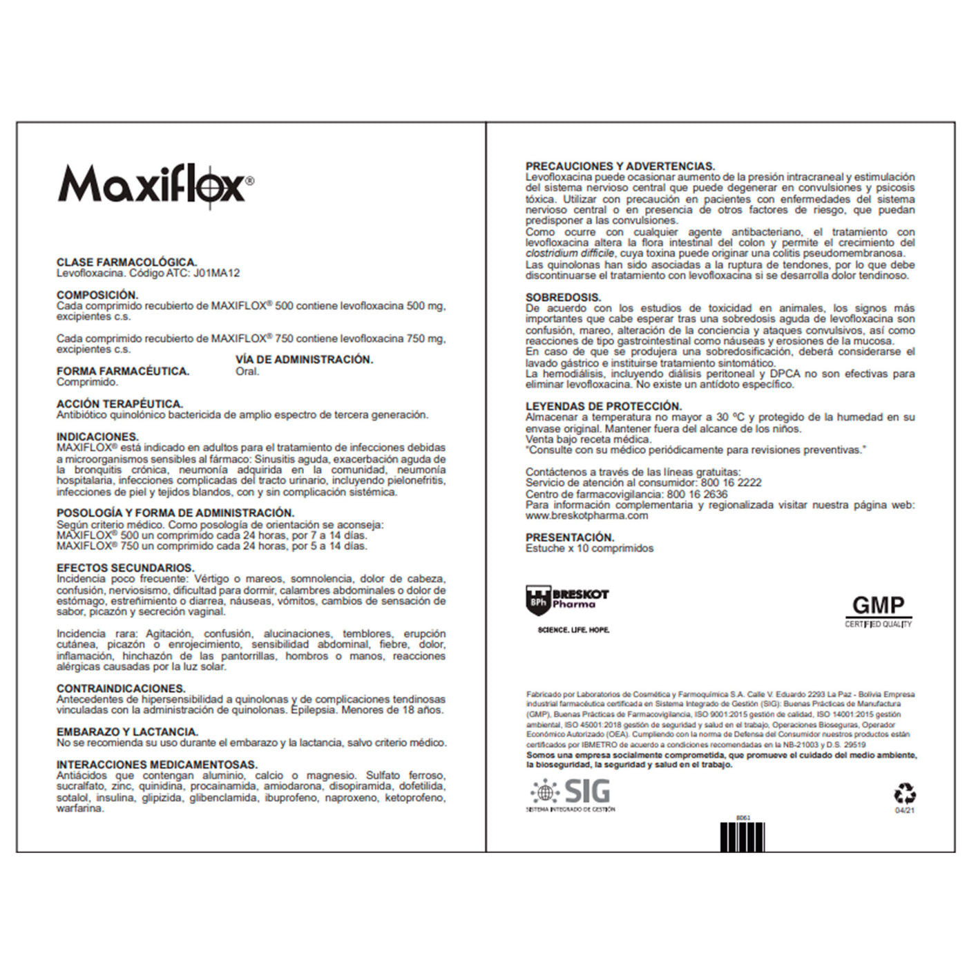 Maxiflox 500Mg Levofloxacina X Tableta— Farmacorp