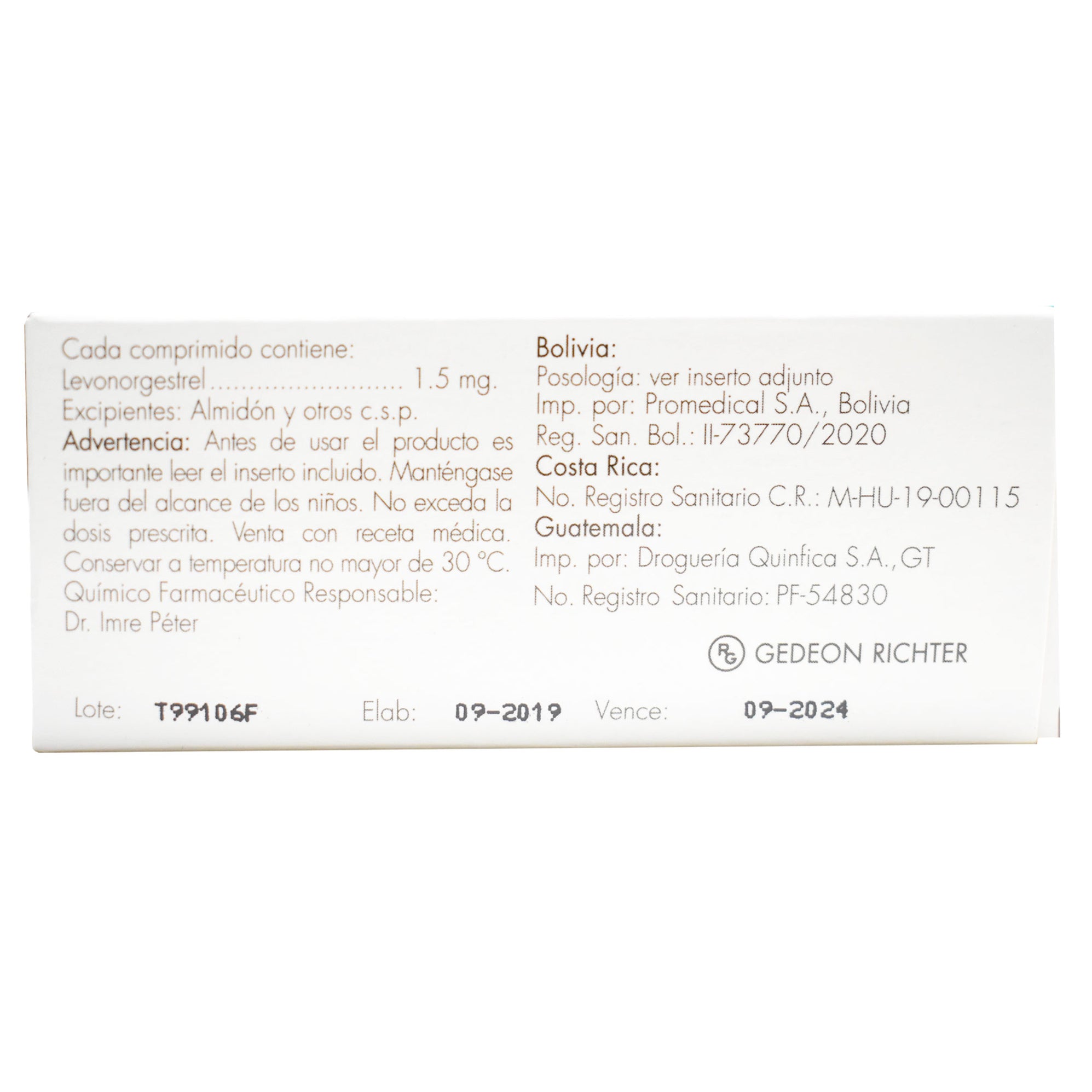 Posterga Levonorgestrel 1.5Mg X 1 Comprimido— Farmacorp