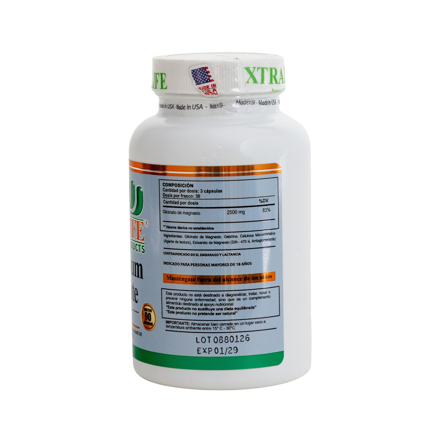 Glicinato De Magnesio 2500Mg Xtralife X 90 Capsulas— Farmacorp