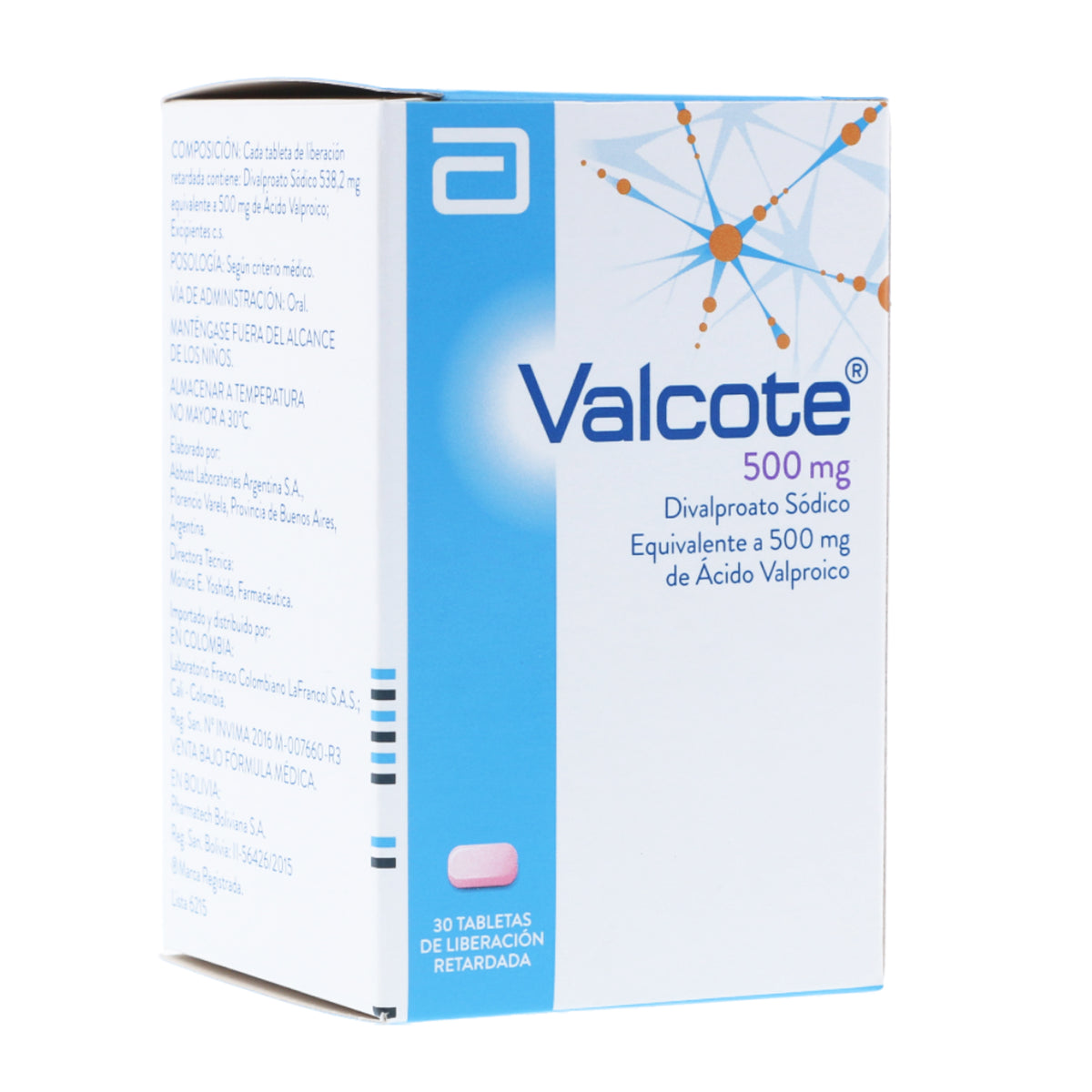VALCOTE 500MG X 30 TAB LIB RET DIVALPROATO SODIO— Farmacorp