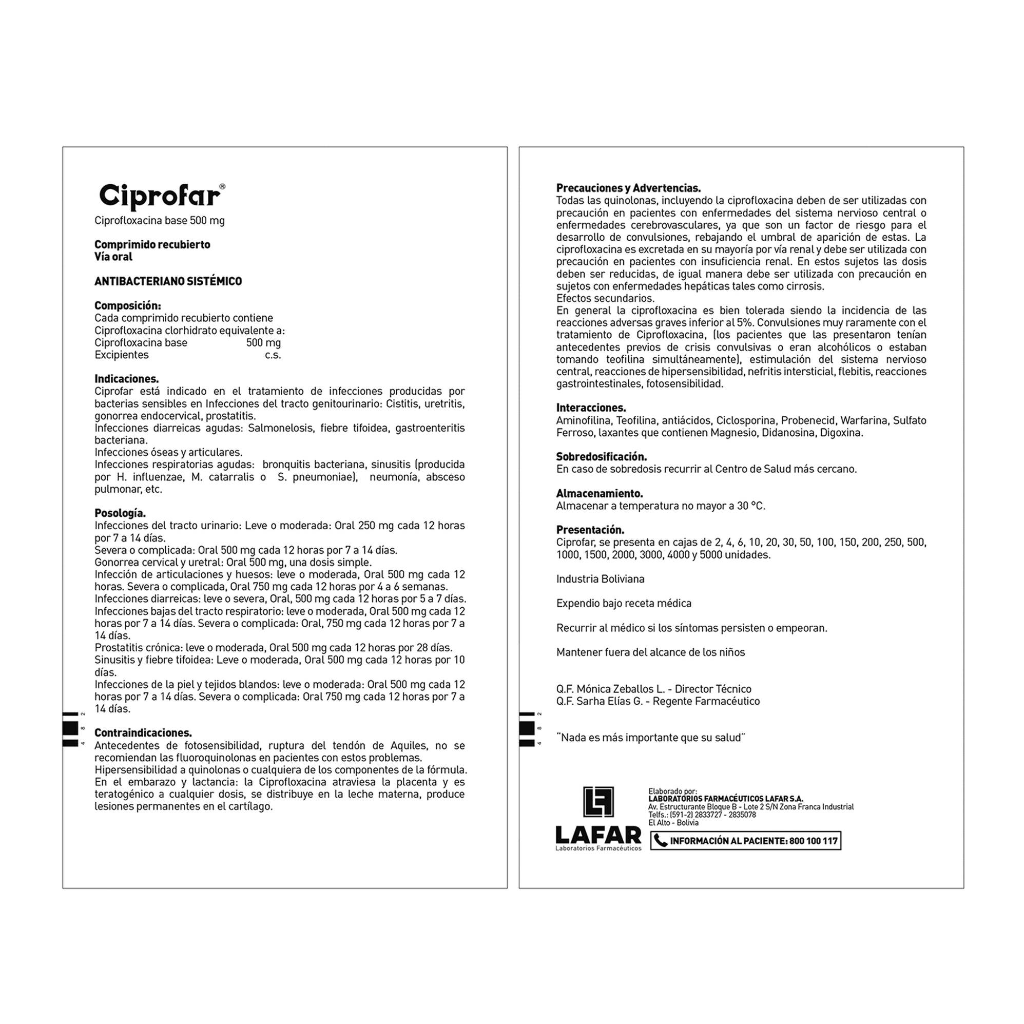 Ciprofar 500Mg Ciprofloxacina X Tableta— Farmacorp