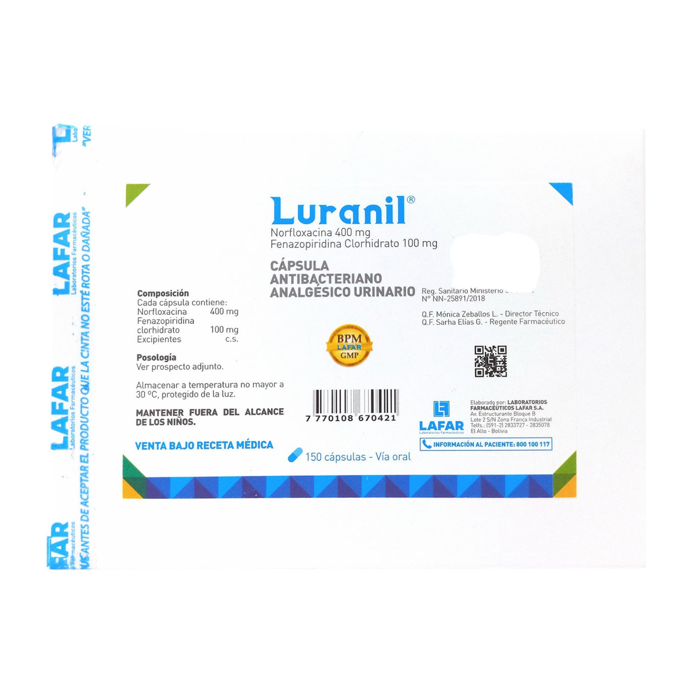 Luranil Norfloxacina 400Mg Y Fenazopiridina Clorhidrato 100Mg X Capsul ...