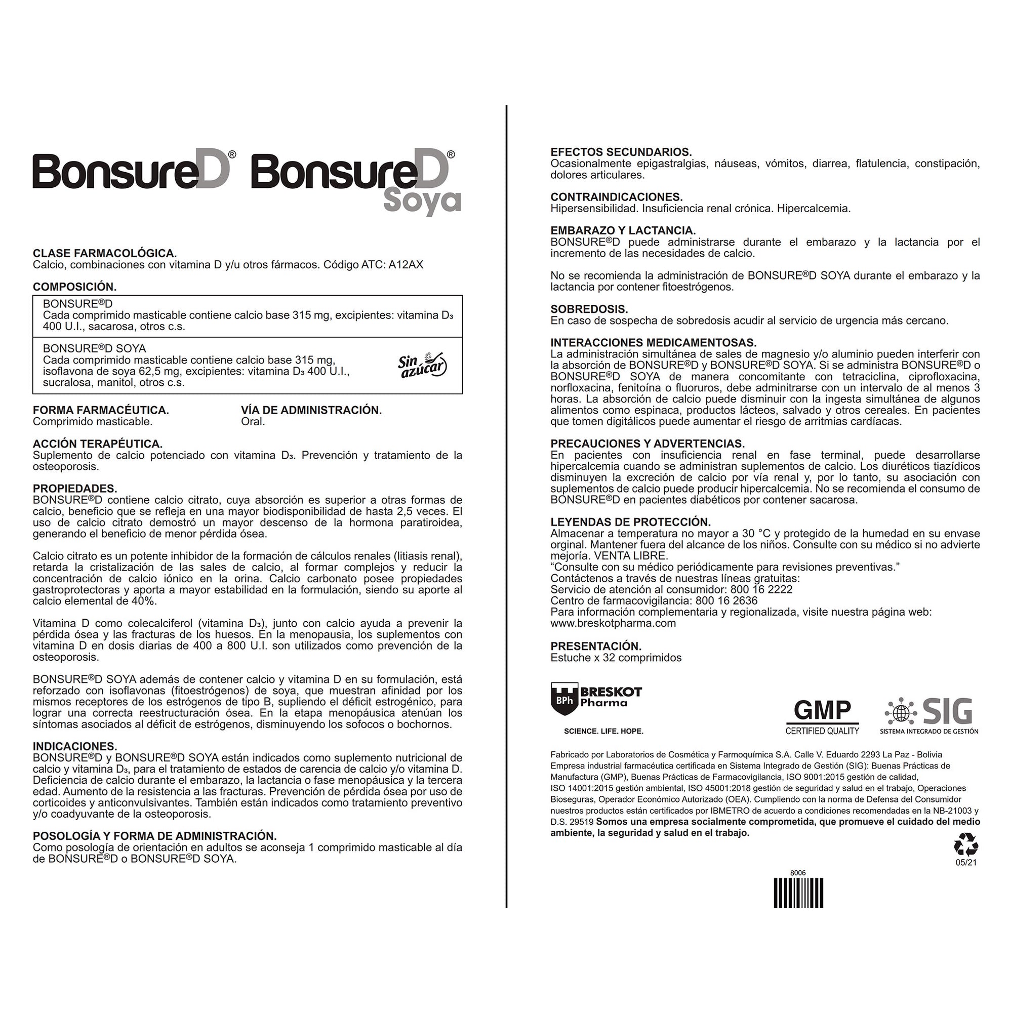 Bonsure D Citrato De Calcio 1500Mg Y Vitamina D3 400Ui X Tableta— Farmacorp