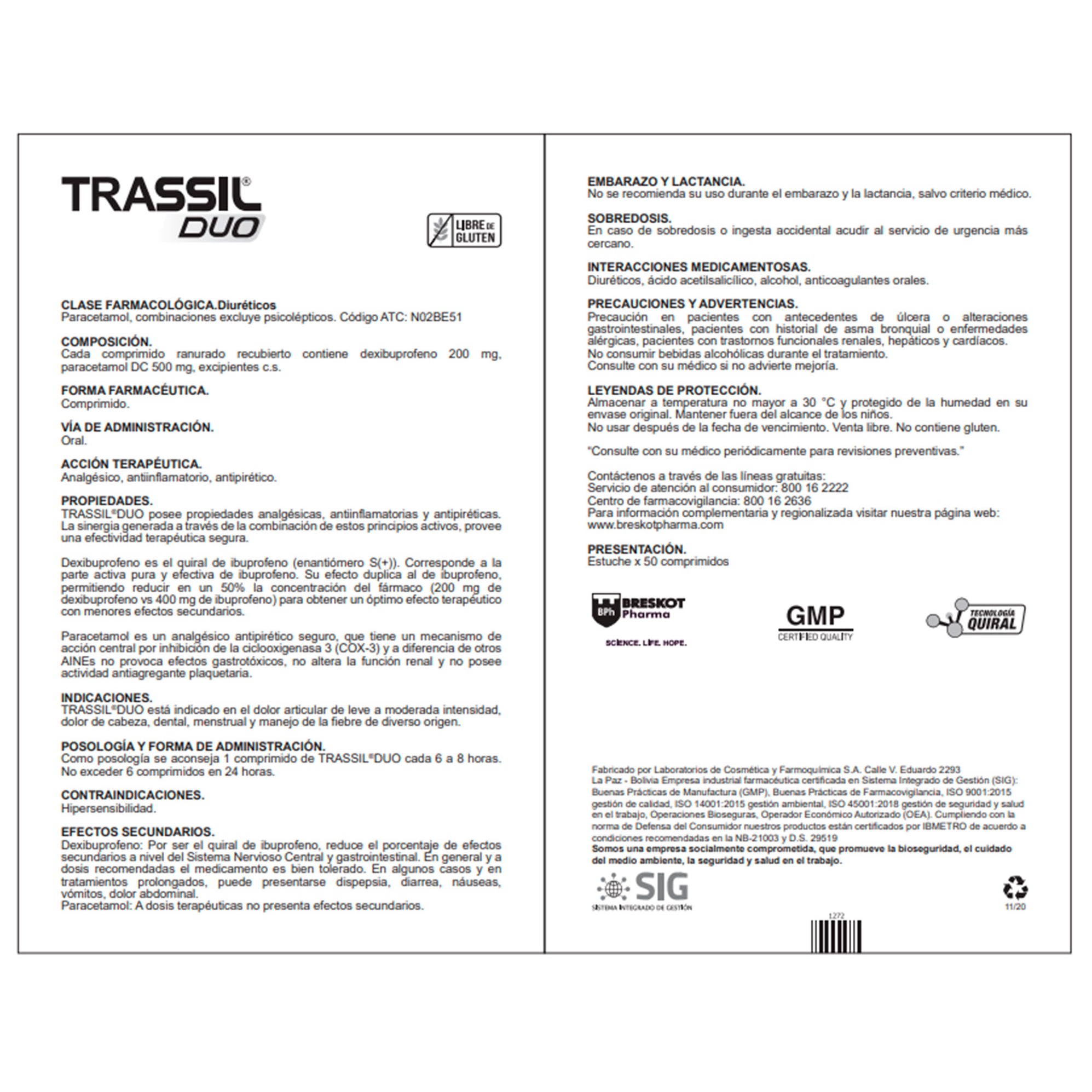 Trassil Duo Dexibuprofeno 200Mg Y Paracetamol 500Mg X Tableta— Farmacorp