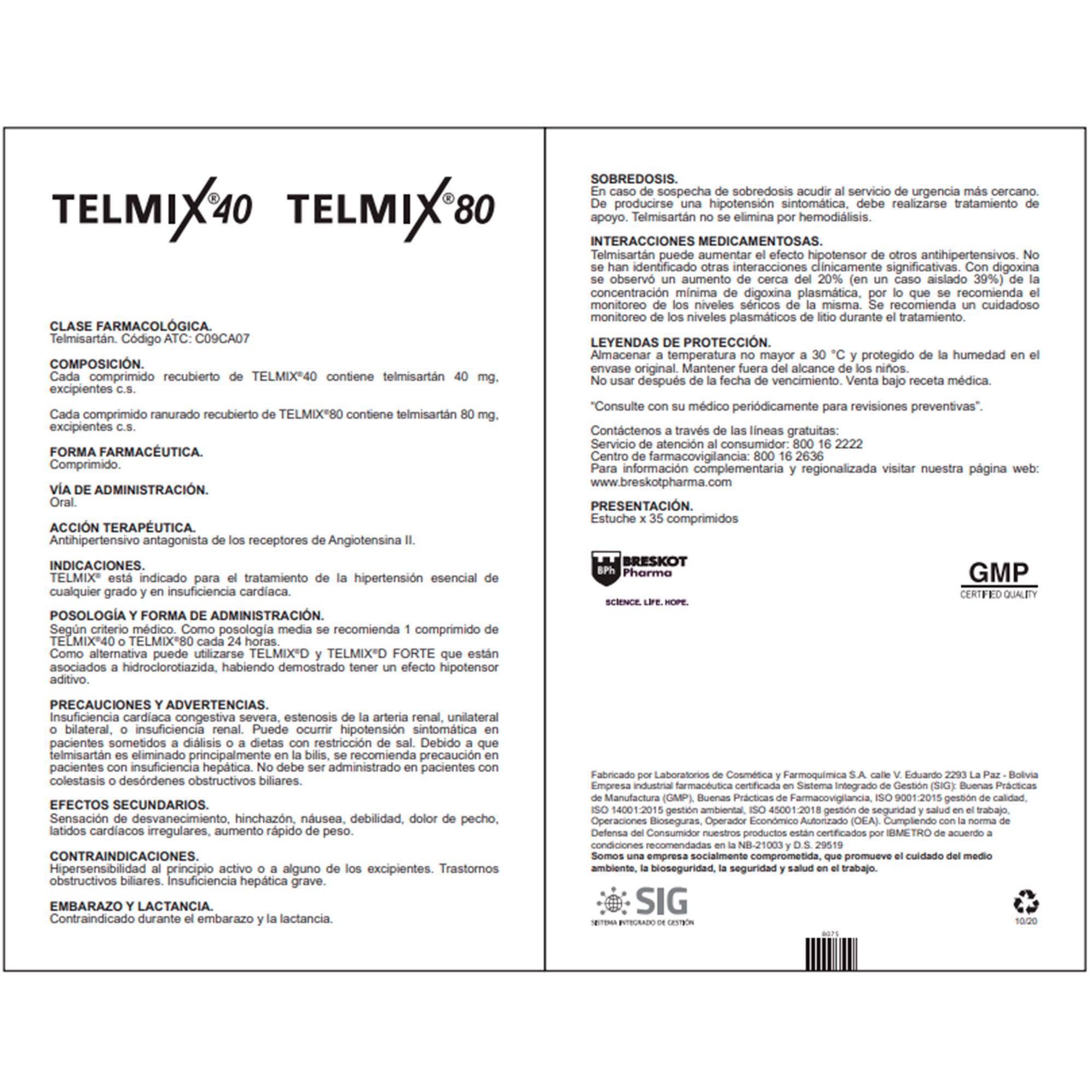 Telmix 40Mg Telmisartan X Tableta— Farmacorp
