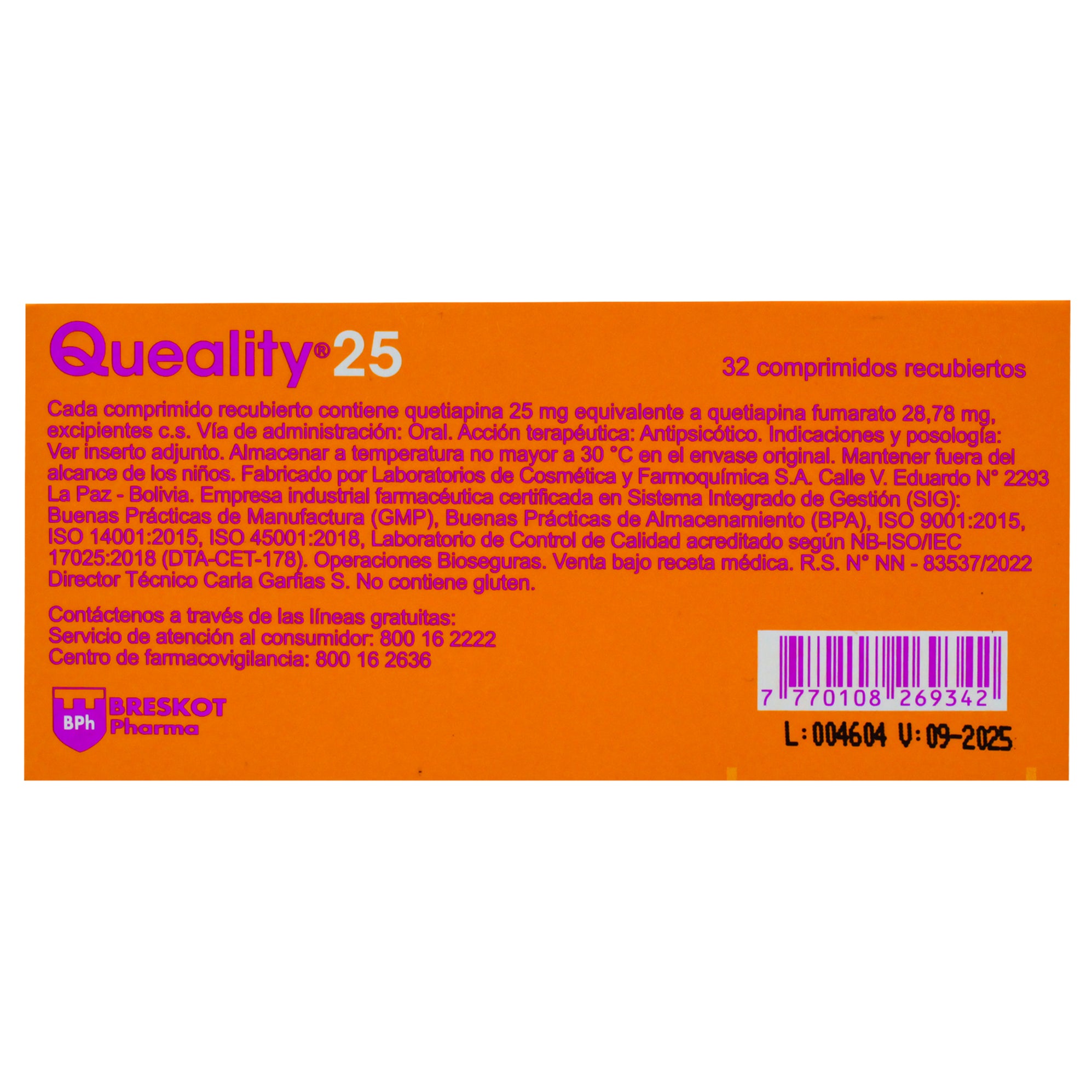 Queality 25Mg Quetiapina X Comprimido— Farmacorp