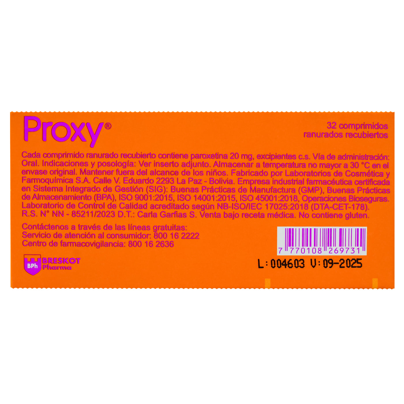 Proxy 20Mg Paroxetina X Comprimido— Farmacorp