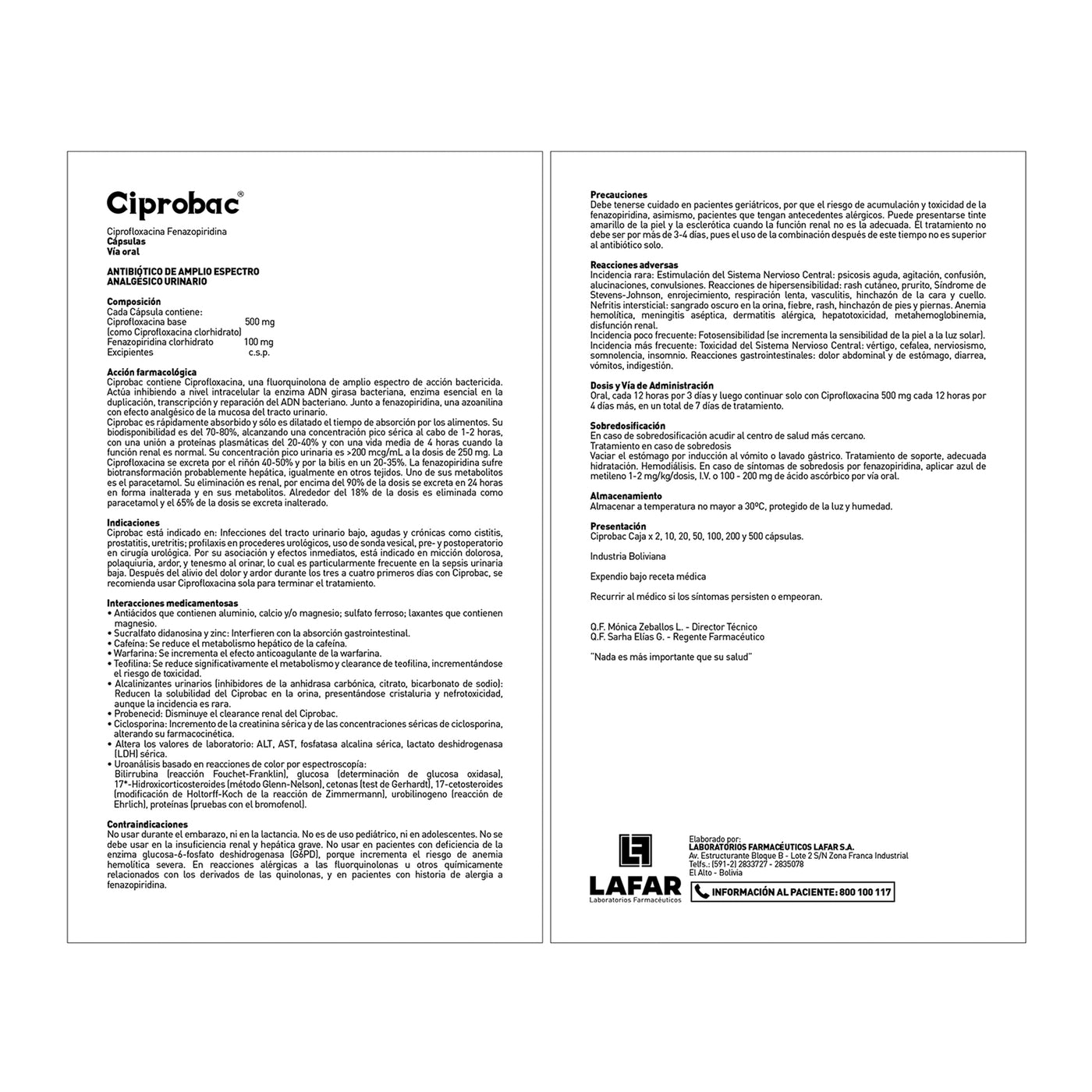 Ciprobac Ciprofloxacina 500Mg Y Fenazopiridina 100Mg X Capsula— Farmacorp