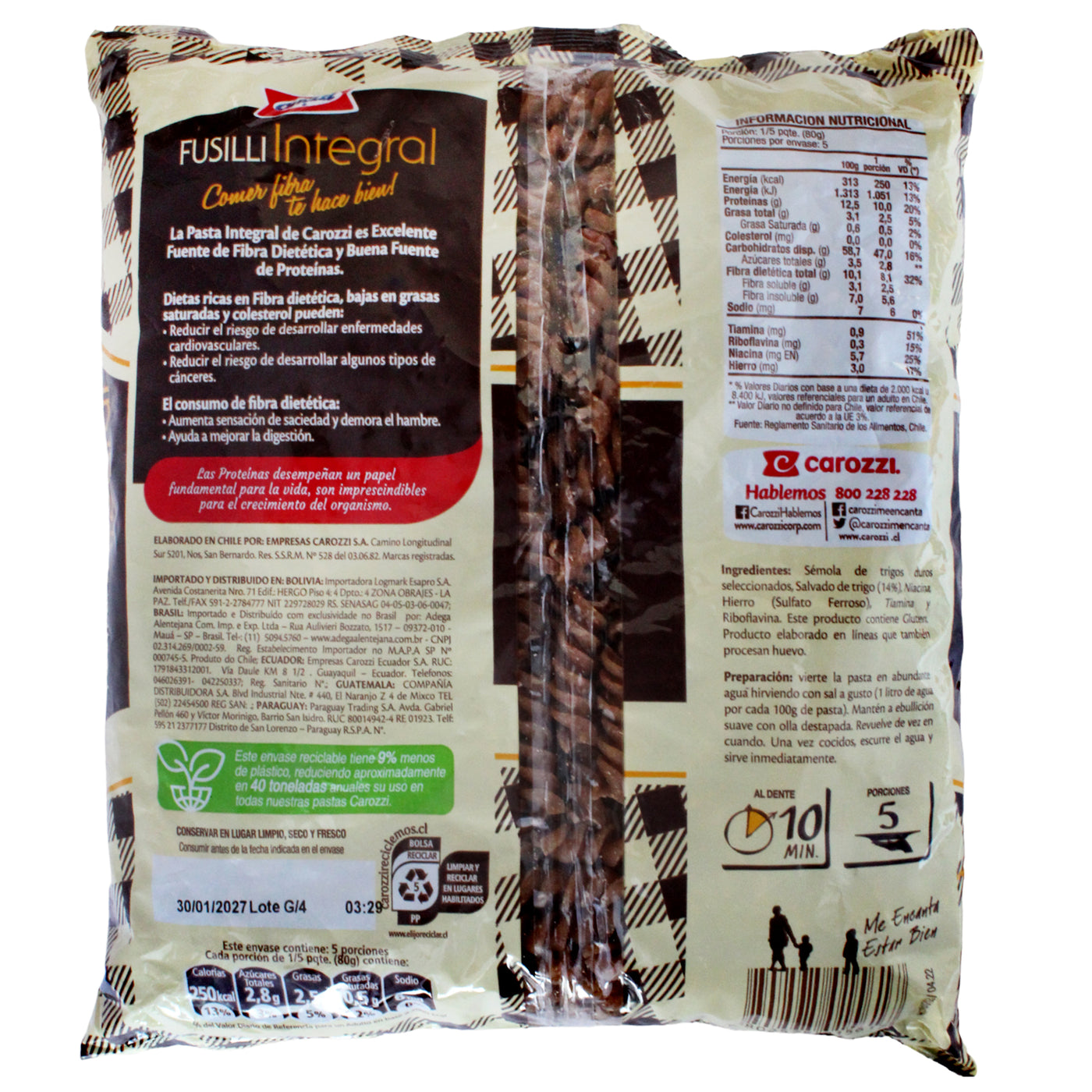 Carozzi Pasta Fusilli Integral Bolsa X 400G— Farmacorp